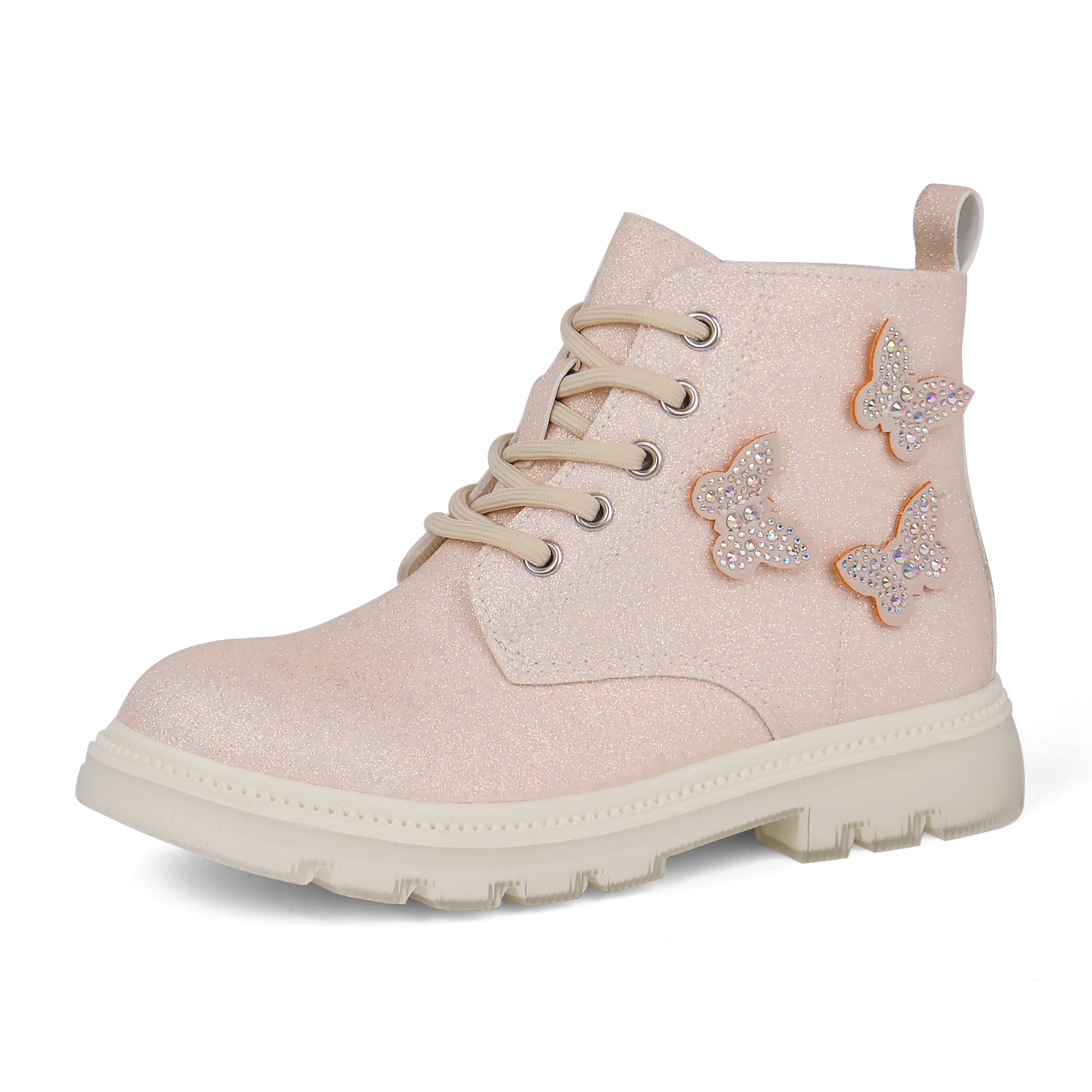 Girls Glittery Ankle Boots Kids Lace Up Combat Boots with Side Zipper ...